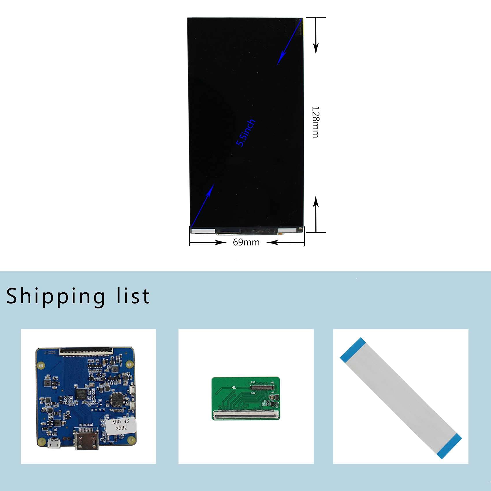 VSDISPLAY 5.5" 5.5 Inch H546UAN01.0 2160X3840 VR Projection 3D Printing LCD Screen with HD-MI to Mipi LCD Controller Board VS-HDMITMIPI-4K V2