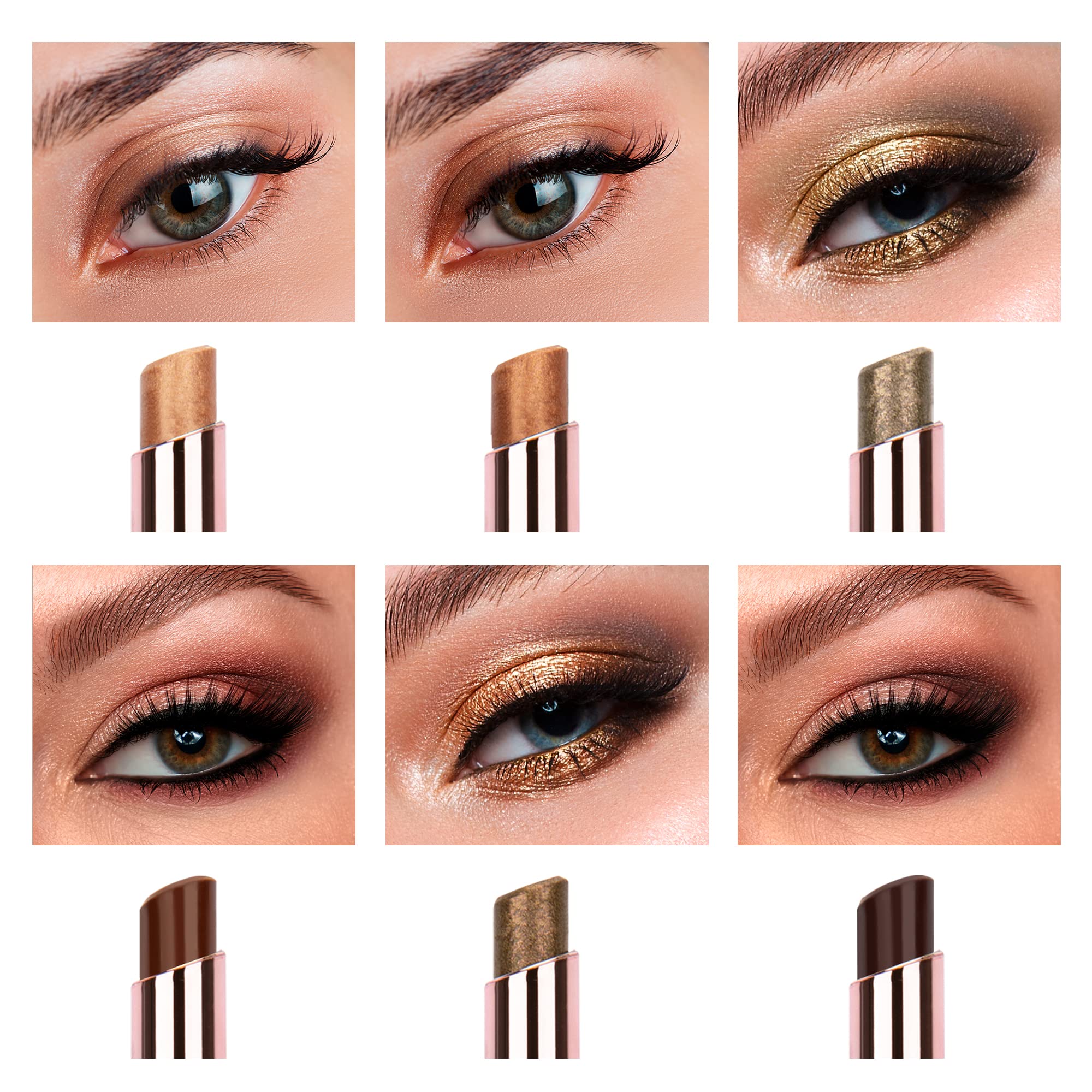 VenuKiss 6 PCS Shimmer Glitter Eyeshadow Stick, Waterproof & Long Lasting, Professional Warm Natural Makeup Eyeshadow Pencil Set