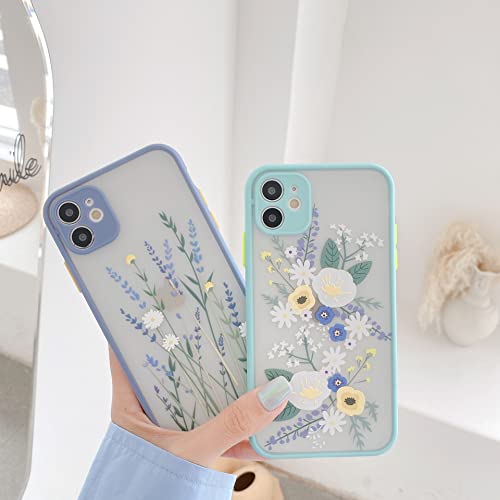 Ownest Compatible for iPhone 12 Case [Not fit iPhone 12 Pro 6.1‘’] for Clear Frosted PC Back 3D Floral Girls Woman and Soft TPU Bumper Silicone Slim Shockproof Case for iPhone 12 6.1''-Purple
