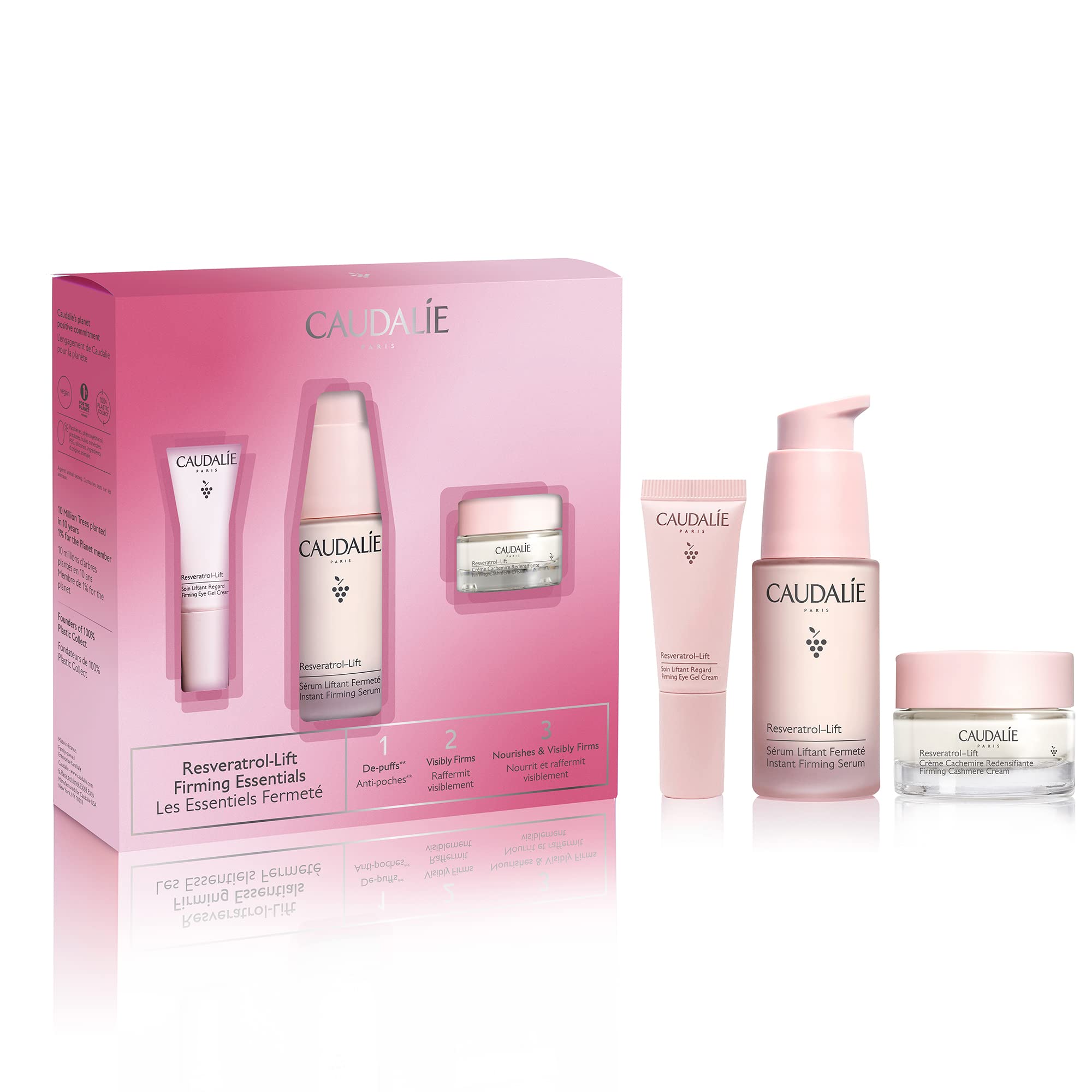 Caudalie Resveratrol-Lift Instant Firming Serum: Oil-Free Anti-Aging Serum with Resveratrol, Hyaluronic Acid & Vegan Collagen Alternative (Set)