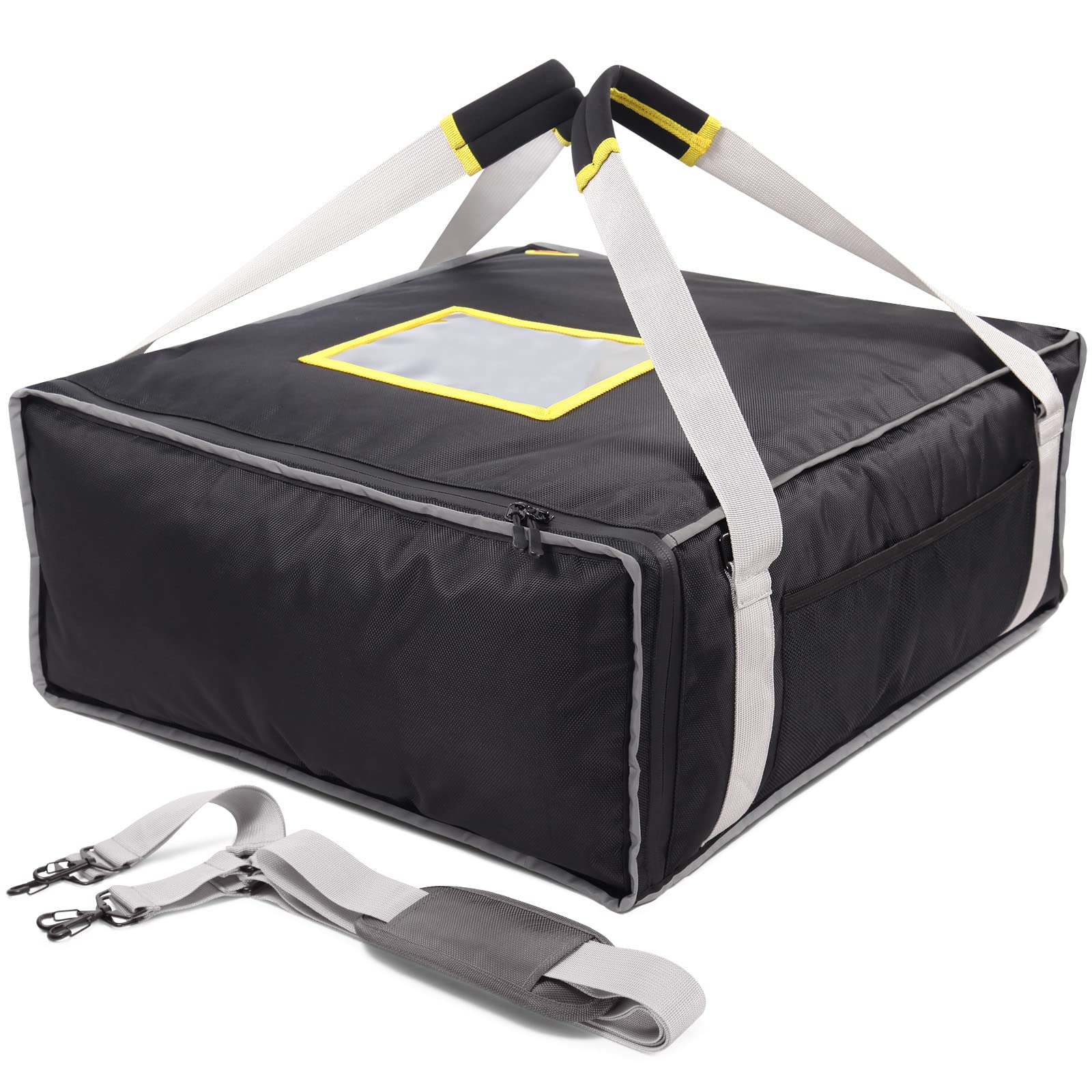 Semmiro Insulated Pizza Delivery & Warmer Bag, Breathable Silk-Floss Padding to Retain Heat & Release Steam, Waterproof Zipper Closure, Fits 3pcs 18" Pizza / 4pcs 16" Pizza, 21.5" x 19.75" x 8.5"