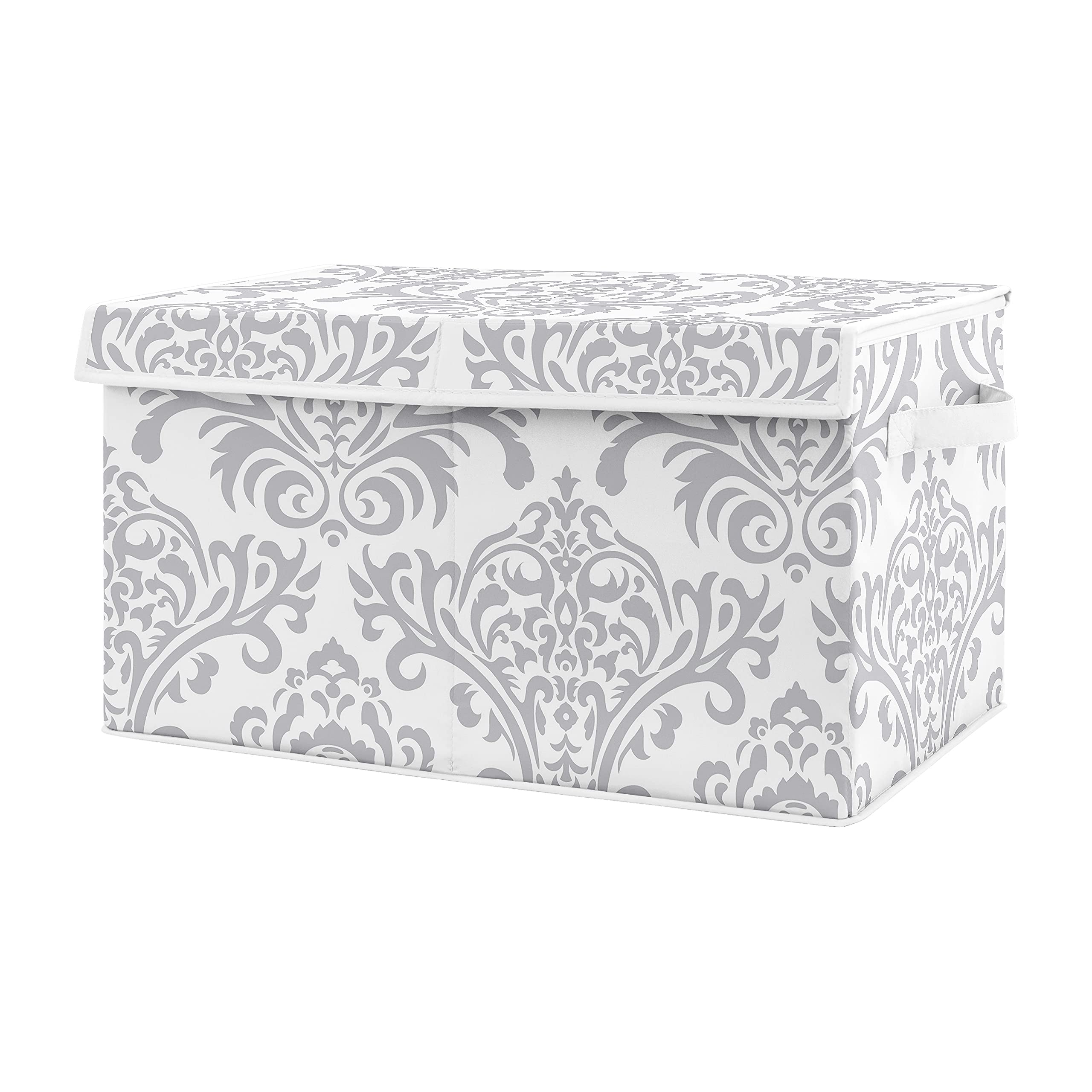 Sweet Jojo Designs Grey Damask Girl Small Fabric Toy Bin Storage Box Chest For Baby Nursery or Kids Room - Gray and White for Pink and Turquoise Skylar Collection