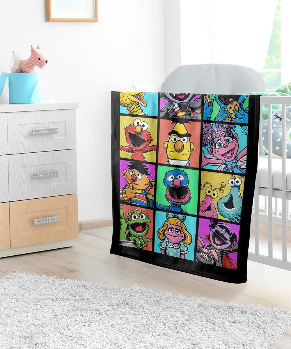 LOGOVISION Sesame Street Lightweight Baby Blanket, 30"X40", Hand Drawn Squares Unisex for Infants Girls & Boys