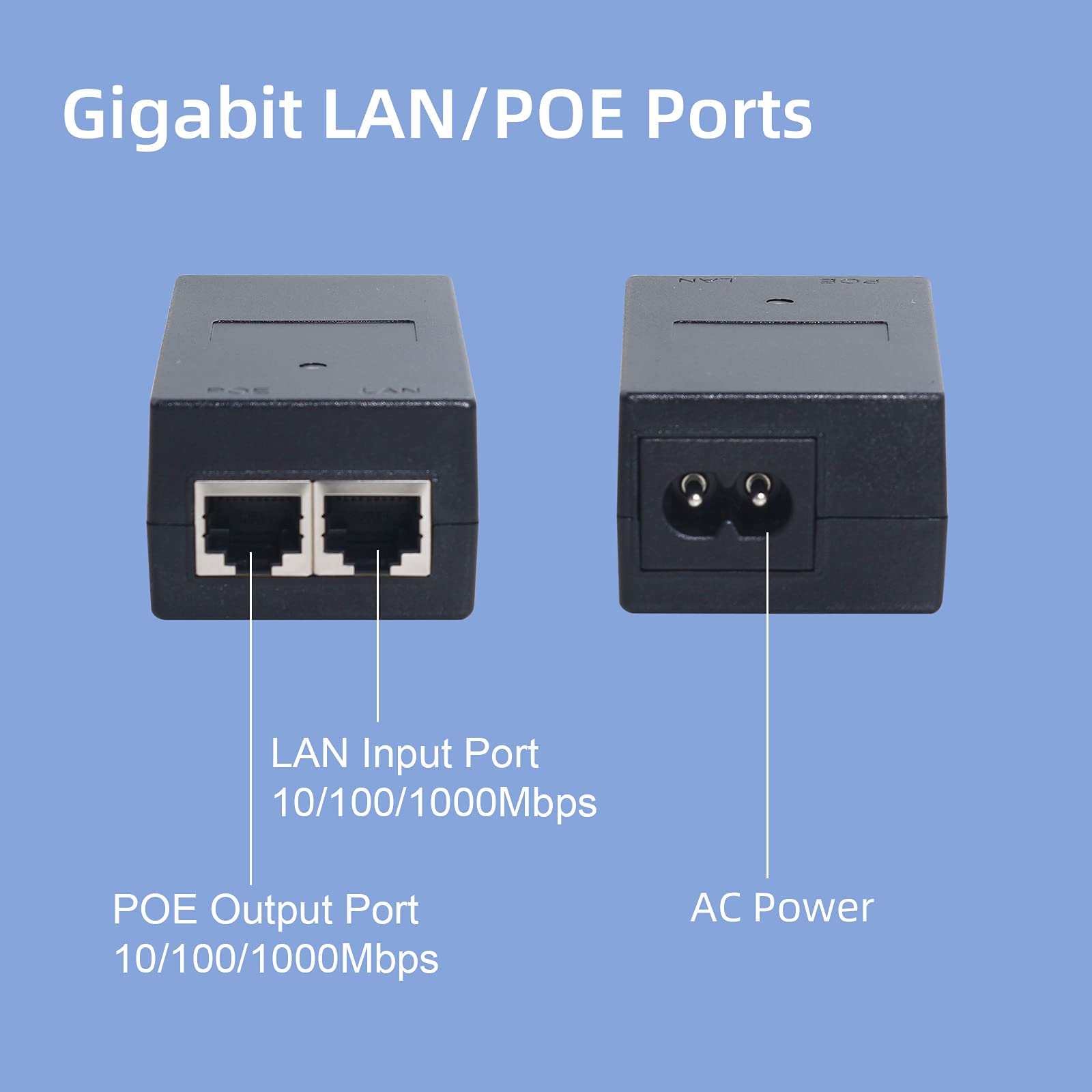 48V Gigabit Injector for PoE Powered Devices, Power Over Ethernet Desk Top Adapter, IEEE 802.3af Compliant, with 2 10/100/1000Mbps RJ-45 Port and AC Power Cord