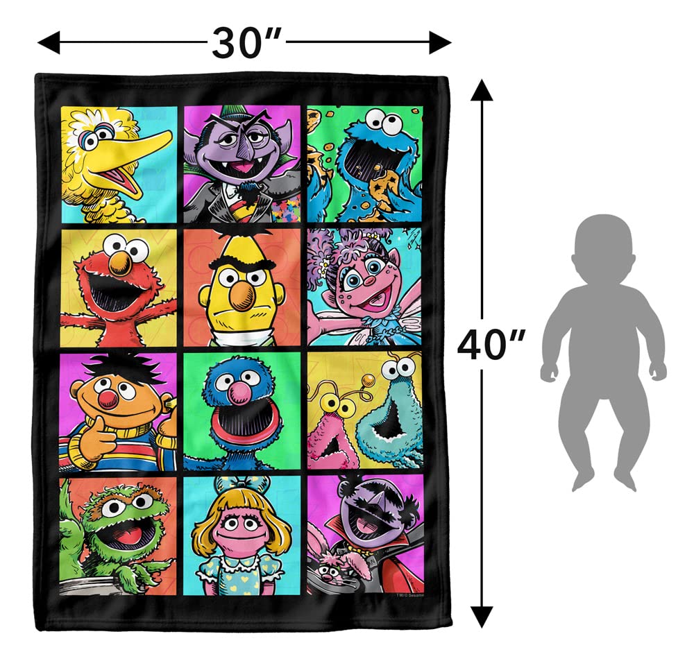 LOGOVISION Sesame Street Lightweight Baby Blanket, 30"X40", Hand Drawn Squares Unisex for Infants Girls & Boys