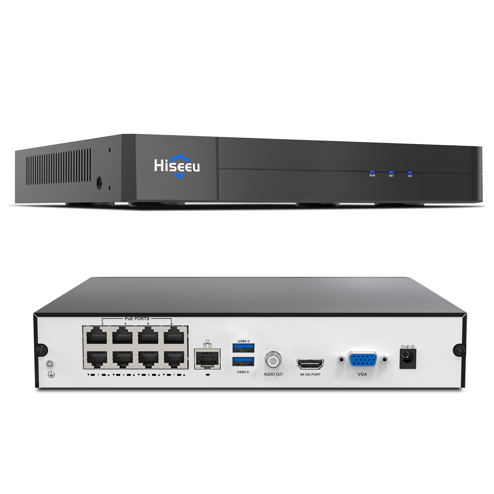 【16 channel Extendable】Hiseeu 8 Port 4K PoE Network Video Recorder NVR, Support 4K/2K/8MP/5MP/3MP/1080P PoE Camera, Free Remote Access, Motion Alarm, 24/7 Recording, Smart Playback, No Hard Disk Drive