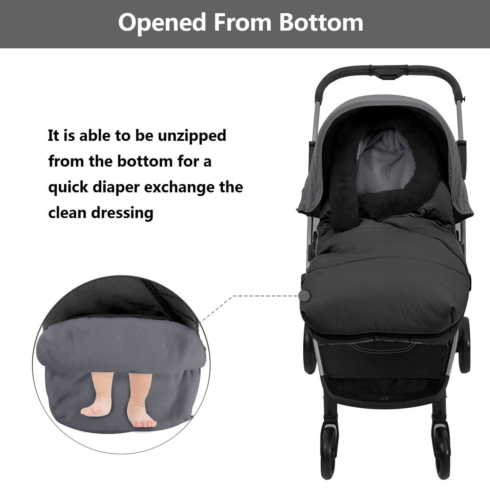 Baby Bunting Bag, Footmuff for Stroller Warm Sleeping Bag for Pushchair Stroller and Car Seat, Black