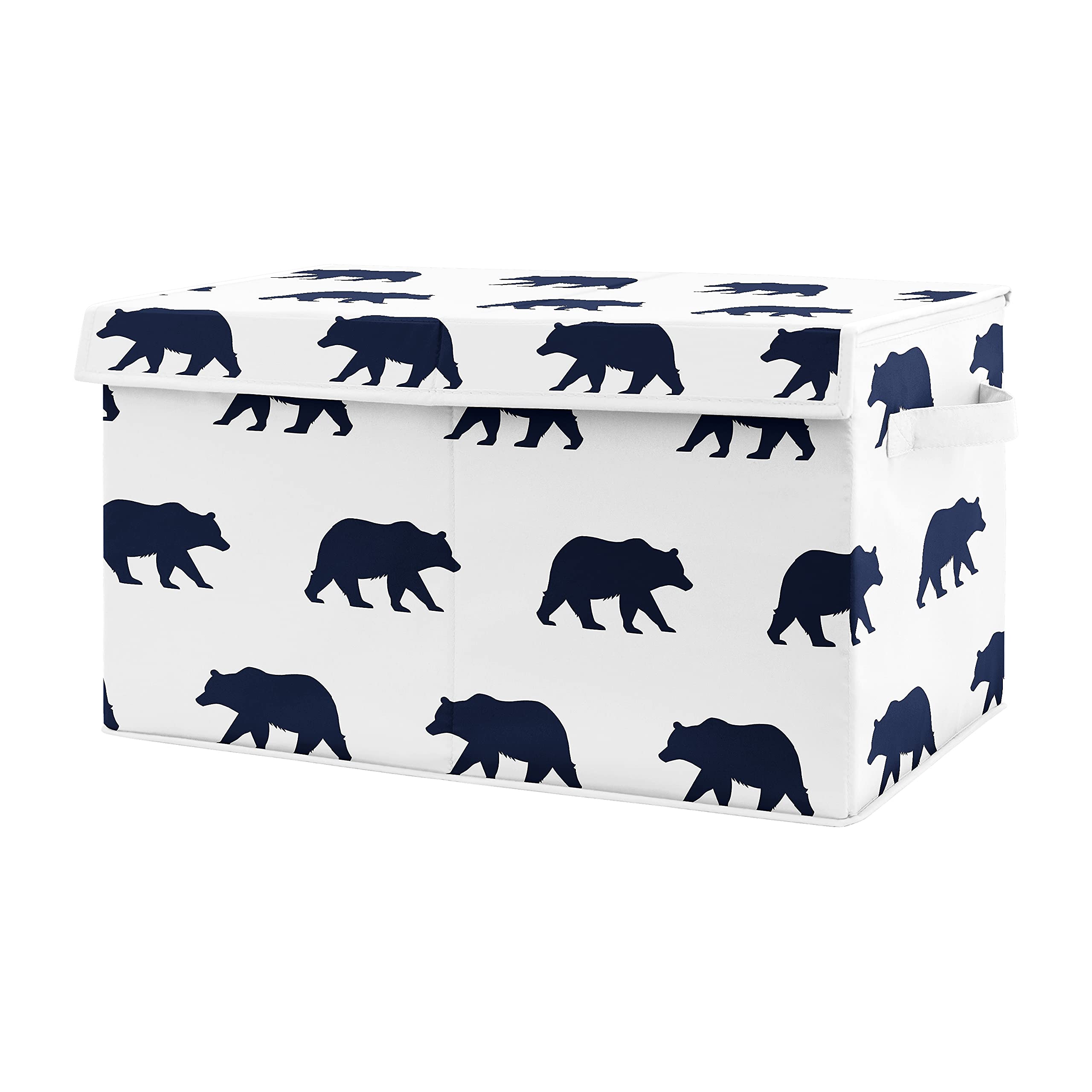 Sweet Jojo Designs Woodland Big Bear Boy Small Fabric Toy Bin Storage Box Chest For Baby Nursery or Kids Room - Navy Blue and White Forest Animal