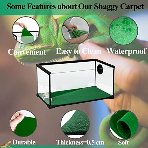 HERCOCCI 2 Pack Reptile Carpet, 39ββ x 20ββ Terrarium Bedding Substrate Liner Reptile Cage Mat Tank Accessories for Bearded Dragon Lizard Tortoise Leopard Gecko Snake (Green)