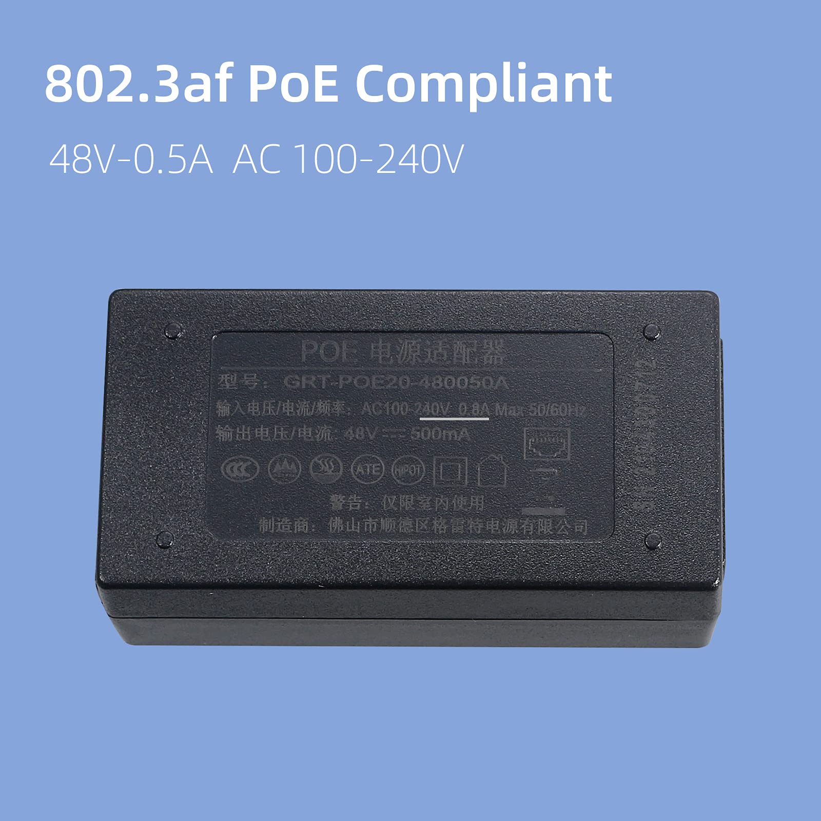 48V Gigabit Injector for PoE Powered Devices, Power Over Ethernet Desk Top Adapter, IEEE 802.3af Compliant, with 2 10/100/1000Mbps RJ-45 Port and AC Power Cord