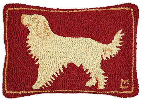 Chandler 4 Corners Artist-Designed Golden Retriever on Red Hand-Hooked Wool Decorative Throw Pillow (14” x 20”)
