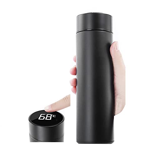 500ml Water bottle,Travel Mugs, Stainless Steel Insulated Water Bottle,Touch Interactive,Temperature (Black)