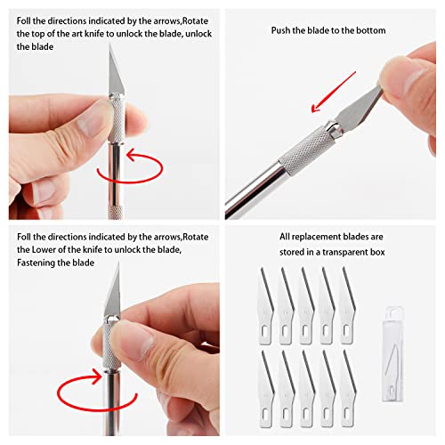 WORKLION Craft Knife and Mat Set: Precision Carving Utility Knive &10 Pcs Replacement Blades & Self-Healing Cutting Mat 12 x 9 & Multipurpose Scissors & Aluminium Ruler for Art Craft Projects
