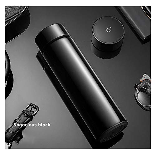500ml Water bottle,Travel Mugs, Stainless Steel Insulated Water Bottle,Touch Interactive,Temperature (Black)