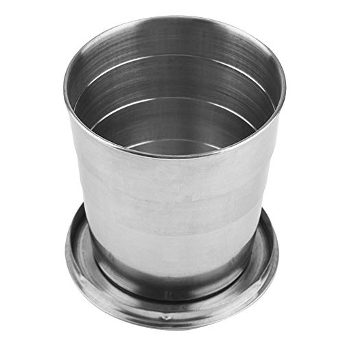 250ml Stainless Steel Collapsible Cup, 4-Folding Portable Camping Mug Travel Cup with Lid and Keychain for Outdoor Drinking