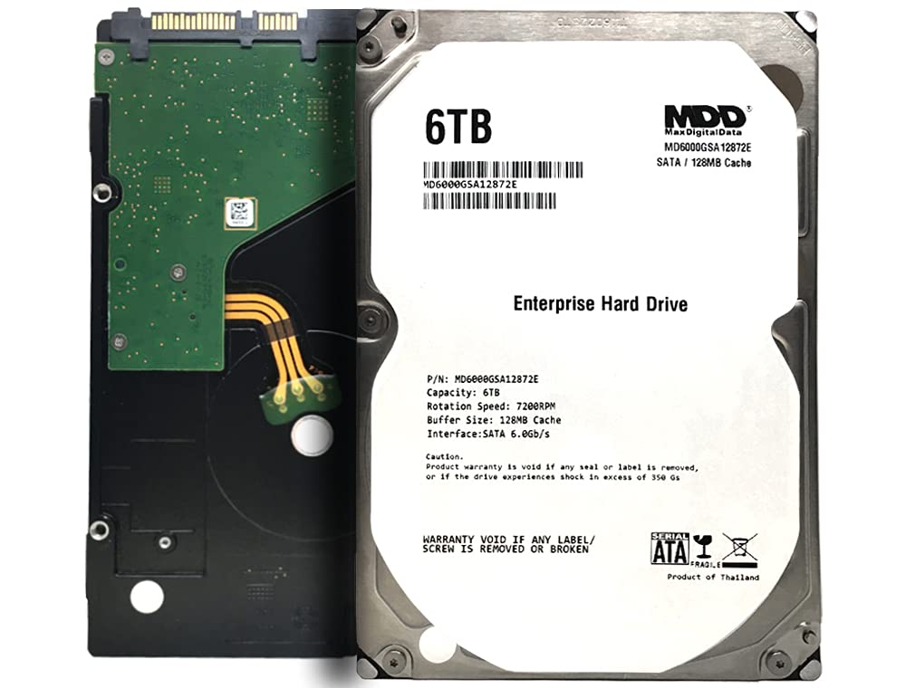 MaxDigitalData (MD6000GSA12872E) 6TB 7200RPM 128MB Cache SATA 6.0Gb/s 3.5-inch Internal Hard Drive (Enterprise Grade) - 3 Years Warranty (Renewed)