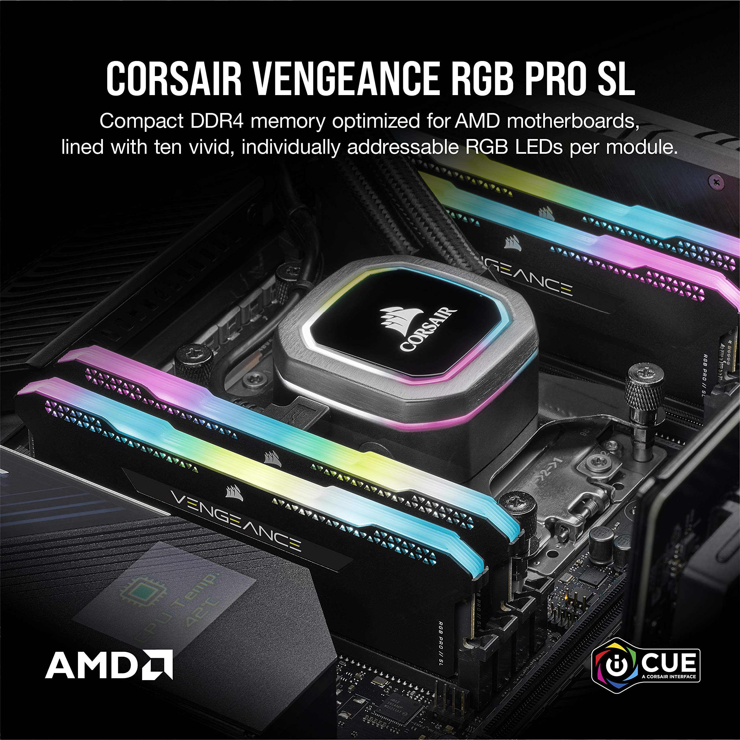 Corsair Vengeance RGB PRO SL 16GB (2x8GB) DDR4 4000MHz C18 Optimized for AMD Ryzen Desktop Memory (10 Ultra-Bright RGB LEDs, Custom Performance PCB, Tight Response Times, Intel XMP 2.0) Black