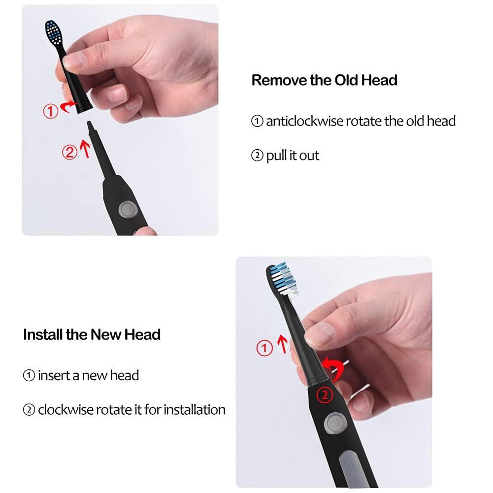 Replacement Toothbrush Heads Compatible with fairywill Electric Toothbrush, Model FW-507/FW-508/2011/959/917/551, D1/D3/D7/D8,W Shape Design Planted with Nylon Bristle (6 Pack - Black)