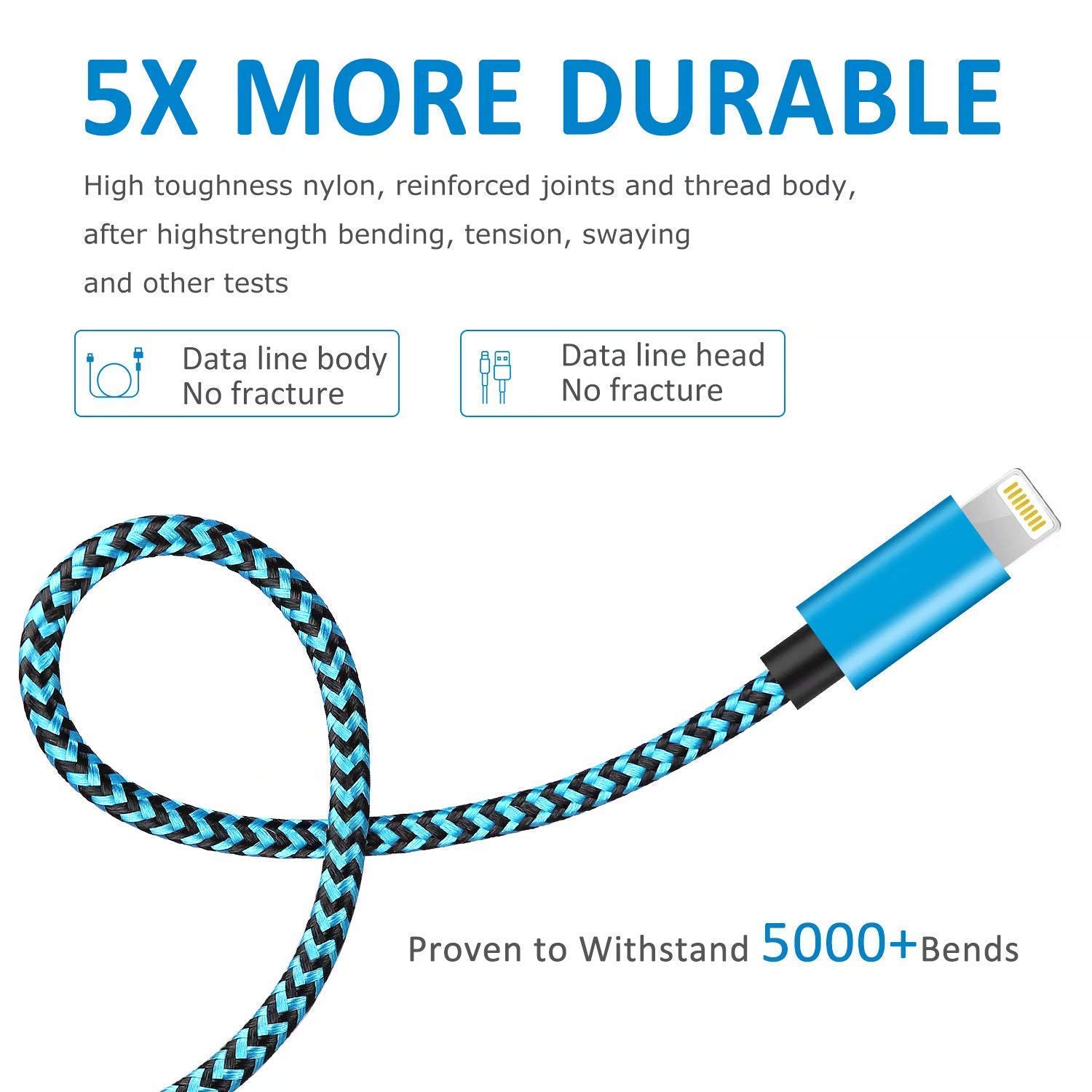 iPhone Charger [Apple MFi Certified] 5 Pack - 6FT Lightning Cable Nylon Woven High Speed Data Sync Cord Compatible iPhone 12 11 Pro Max X 8 7 6S Plus SE - Color