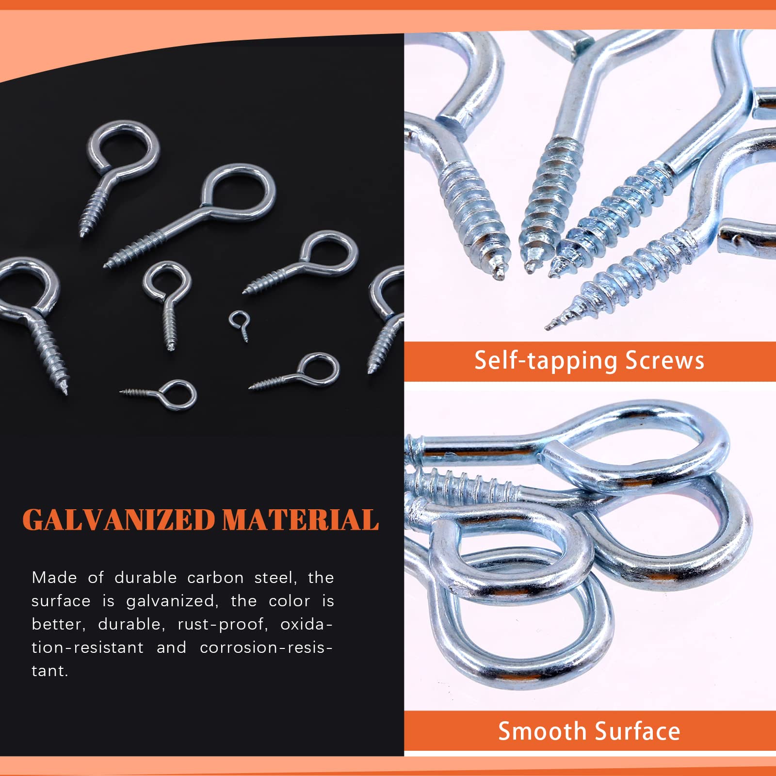 Tanstic 300Pcs 13 Sizes Zinc Plated Eye Bolts Screw Eyes Assortment Kit, Screw-in Eye Bolts Screw Eyes Hooks Screw in Hooks Ceiling Hanging Hooks for Home Workplace Office