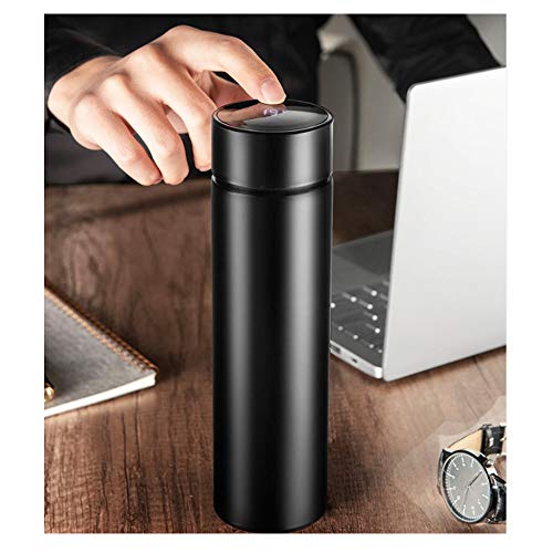 500ml Water bottle,Travel Mugs, Stainless Steel Insulated Water Bottle,Touch Interactive,Temperature (Black)