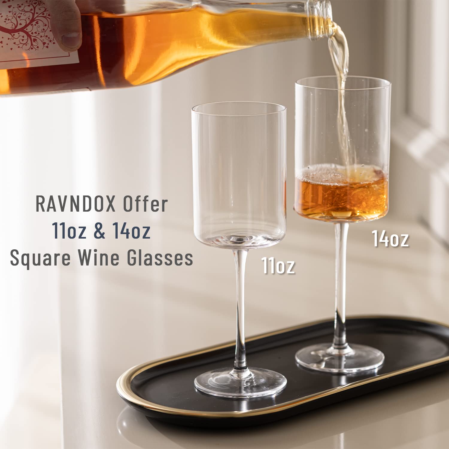 RAVNDOX Square Wine Glasses, Square White or Red Wine Glasses Set of 4, 11 Ounce Hand Blown Edge - Modern Flat Bottom - Unique for Wedding, Christmas, Birthday, Anniversary…