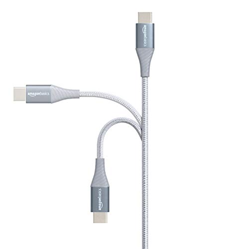 Amazon Basics Aluminum Braided 100W USB-C to USB-C 2.0 Cable with Power Delivery - 3-Foot, Gray