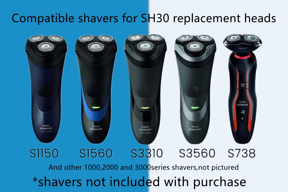 SH30 Replacement Heads for Philips Norelco Series 3000, 2000, 1000 Shavers and S738, Compatible with Philips ComfortCut Blades Shaving Heads like S1560 S3310,Norelco One Blade Replacement Heads.3-Pack