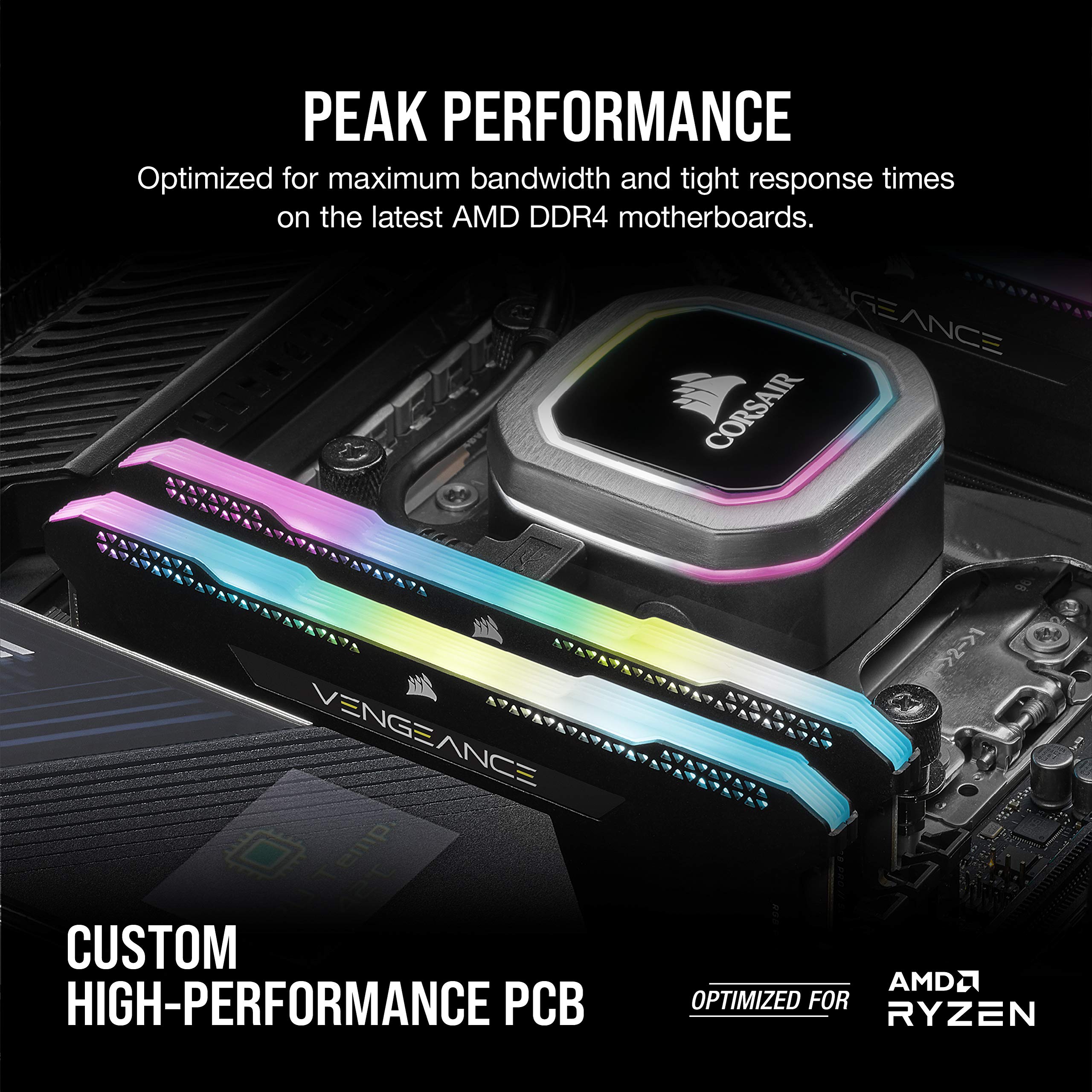 Corsair Vengeance RGB PRO SL 16GB (2x8GB) DDR4 4000MHz C18 Optimized for AMD Ryzen Desktop Memory (10 Ultra-Bright RGB LEDs, Custom Performance PCB, Tight Response Times, Intel XMP 2.0) Black