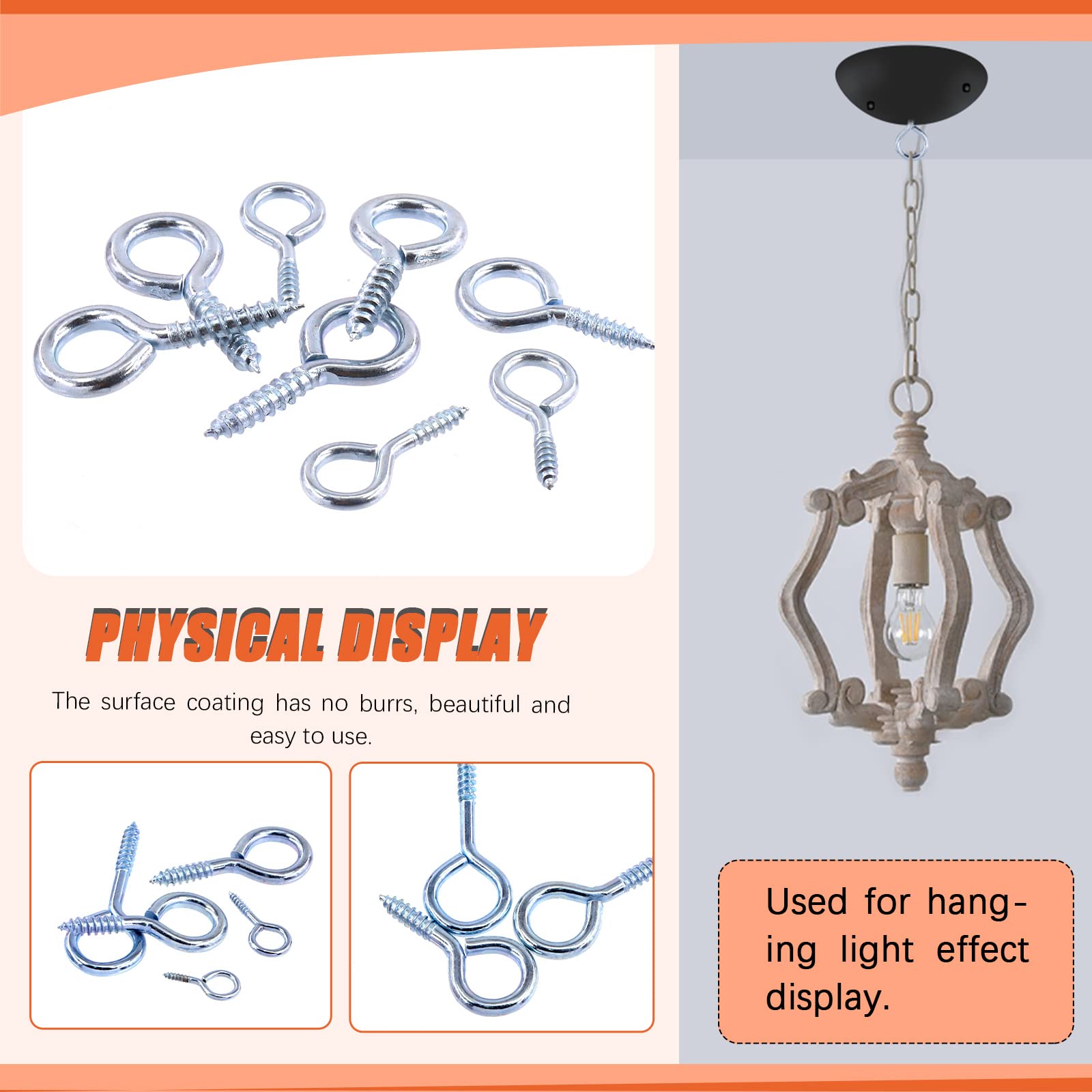 Tanstic 300Pcs 13 Sizes Zinc Plated Eye Bolts Screw Eyes Assortment Kit, Screw-in Eye Bolts Screw Eyes Hooks Screw in Hooks Ceiling Hanging Hooks for Home Workplace Office