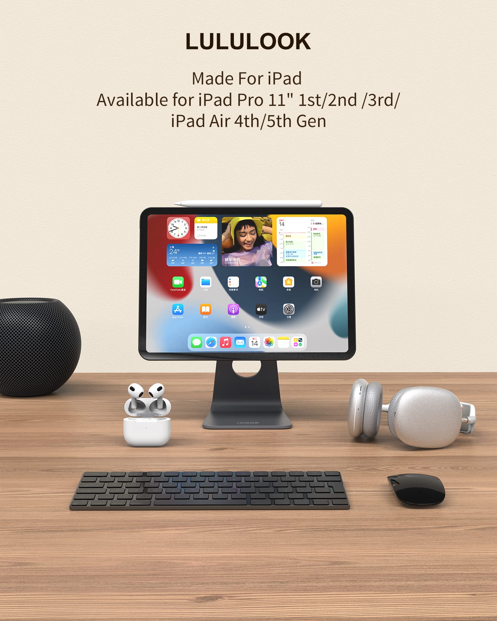 LULULOOK Compatible with Magnatic iPad Stand, Aluminum Tablet Holder Adjustable Desktop Stand Holder