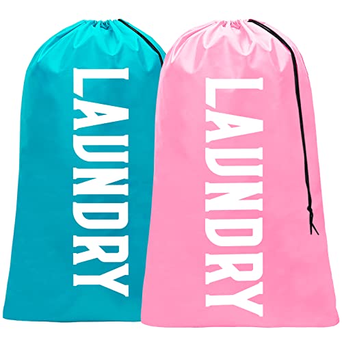 Nidoul 2 Pack XL Laundry Bags, Drawstring Closure Dirty Clothes Bag Organizer, Heavy Duty Large Laundry Bag, Durable Rip-Stop Bags for Camp Travel, Machine Washable 24" x 36" (Light Pink Blue)