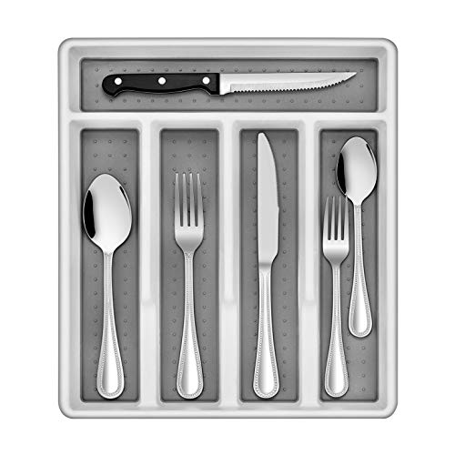 Homikit 36-Piece Silverware Set with Steak Knives and Utensil Tray Organizer, Stainless Steel Flatware Cutlery Eating Utensils for 6, Modern Tableware Sets with Pearled Edges, Dishwasher Safe