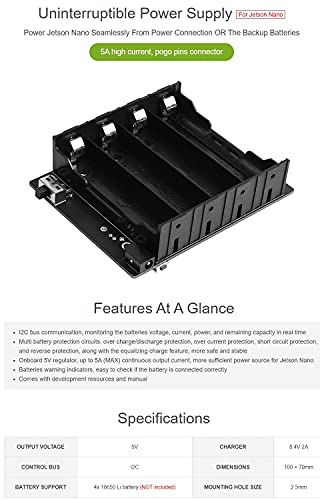 Waveshare UPS Power Module (B) for Jetson Nano 5V Uninterruptible Power Supply 5A High Current with Pogo Pins Connector