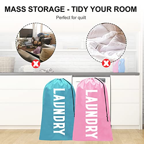 Nidoul 2 Pack XL Laundry Bags, Drawstring Closure Dirty Clothes Bag Organizer, Heavy Duty Large Laundry Bag, Durable Rip-Stop Bags for Camp Travel, Machine Washable 24" x 36" (Light Pink Blue)