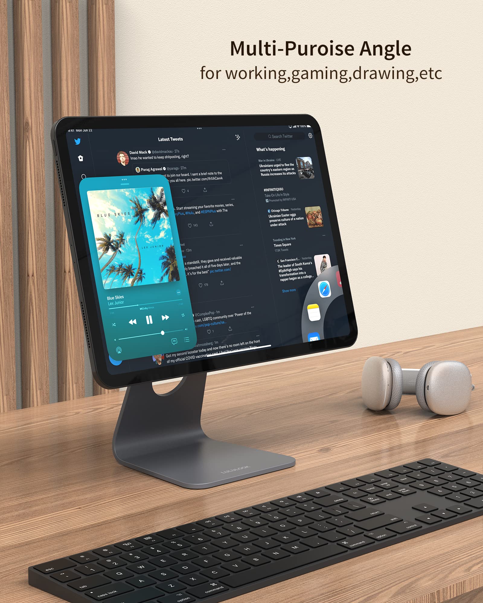 LULULOOK Compatible with Magnatic iPad Stand, Aluminum Tablet Holder Adjustable Desktop Stand Holder