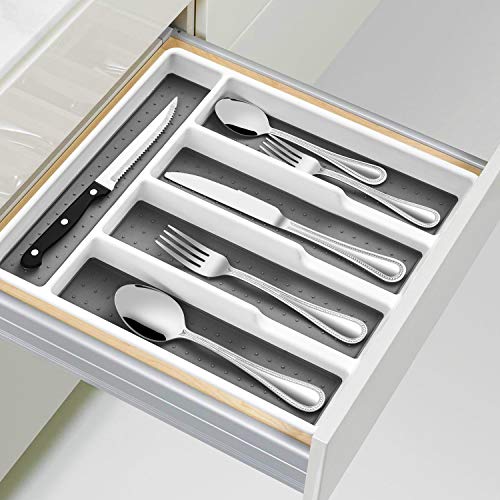 Homikit 36-Piece Silverware Set with Steak Knives and Utensil Tray Organizer, Stainless Steel Flatware Cutlery Eating Utensils for 6, Modern Tableware Sets with Pearled Edges, Dishwasher Safe