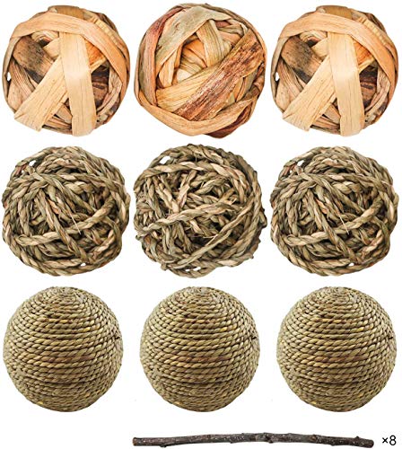 RoyalPolar 8 Pcs Small Animals Chew Toys Rat Activity Ball Guinea Pig Play Toys for Rabbits Squirrel Gerbils Small Pets Chewing and Playing Exercise Teeth Care, Pet Cage Entertainment Accessories