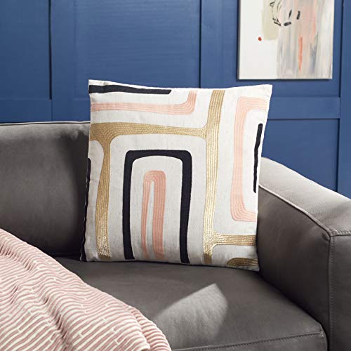Safavieh Home Collection Aethia Mid-Century Modern 18-inch Multicolored Decorative Accent Pillow PLS7200A-1818, Gold/Black/Cream/Pink
