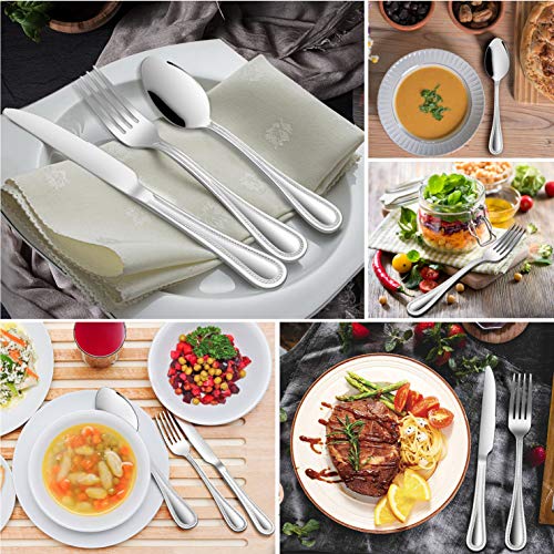 Homikit 36-Piece Silverware Set with Steak Knives and Utensil Tray Organizer, Stainless Steel Flatware Cutlery Eating Utensils for 6, Modern Tableware Sets with Pearled Edges, Dishwasher Safe
