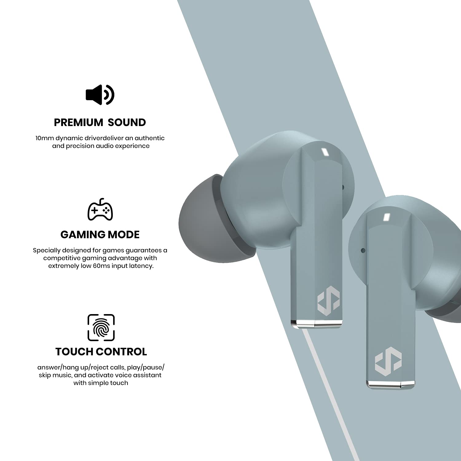 dyplay True Wireless Earbuds with Mic,Active Noise Cancelling Bluetooth 5.0 in-Ear Headphones with Premium Stereo Sound,Touch Control and Wireless Charge,Type C 10min Fast Charge 2H Playtime