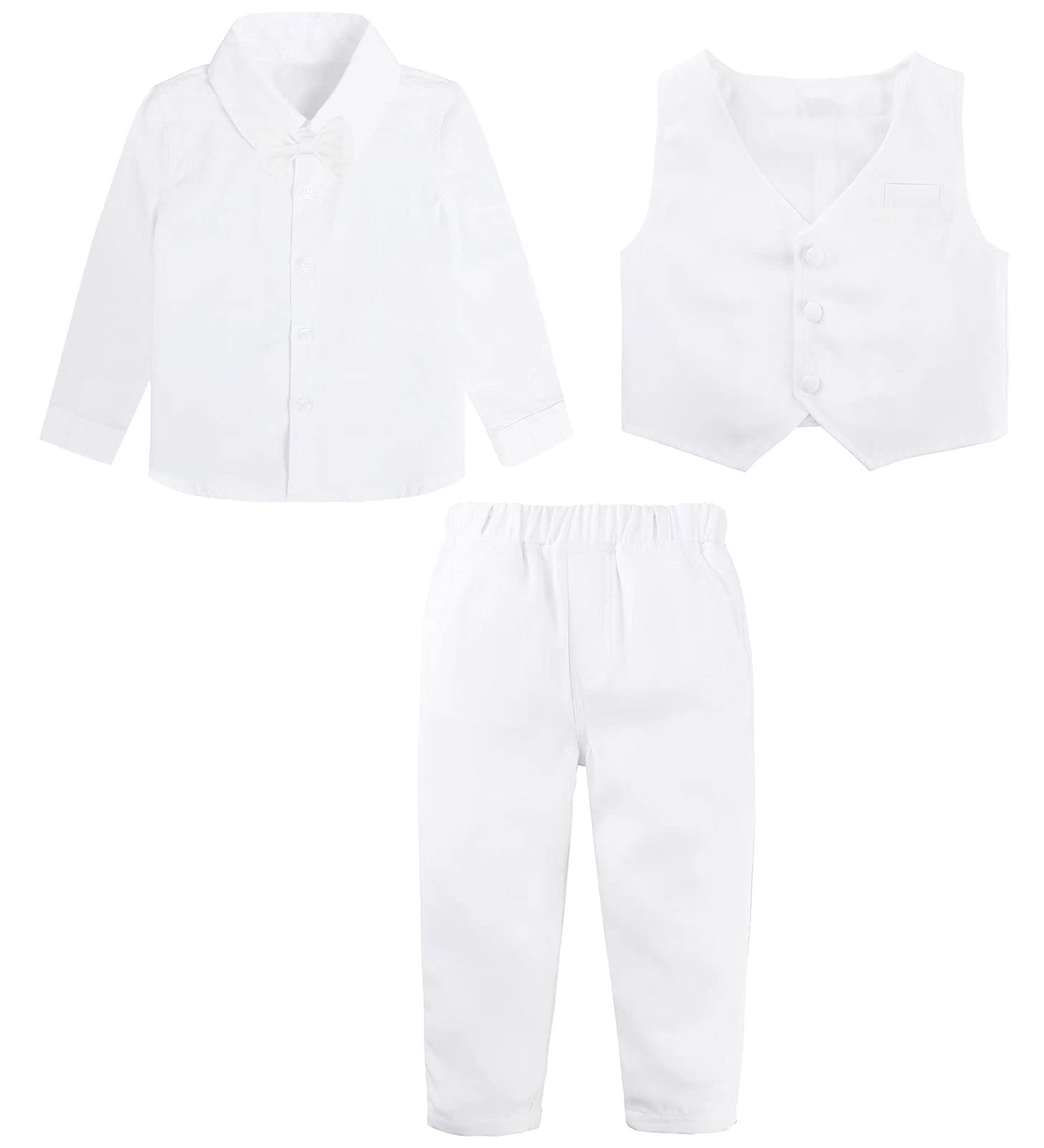 A&J DESIGN Toddler Boys White Suit Christening Baptism Outfit Tuxedo Vest Set 2-3T
