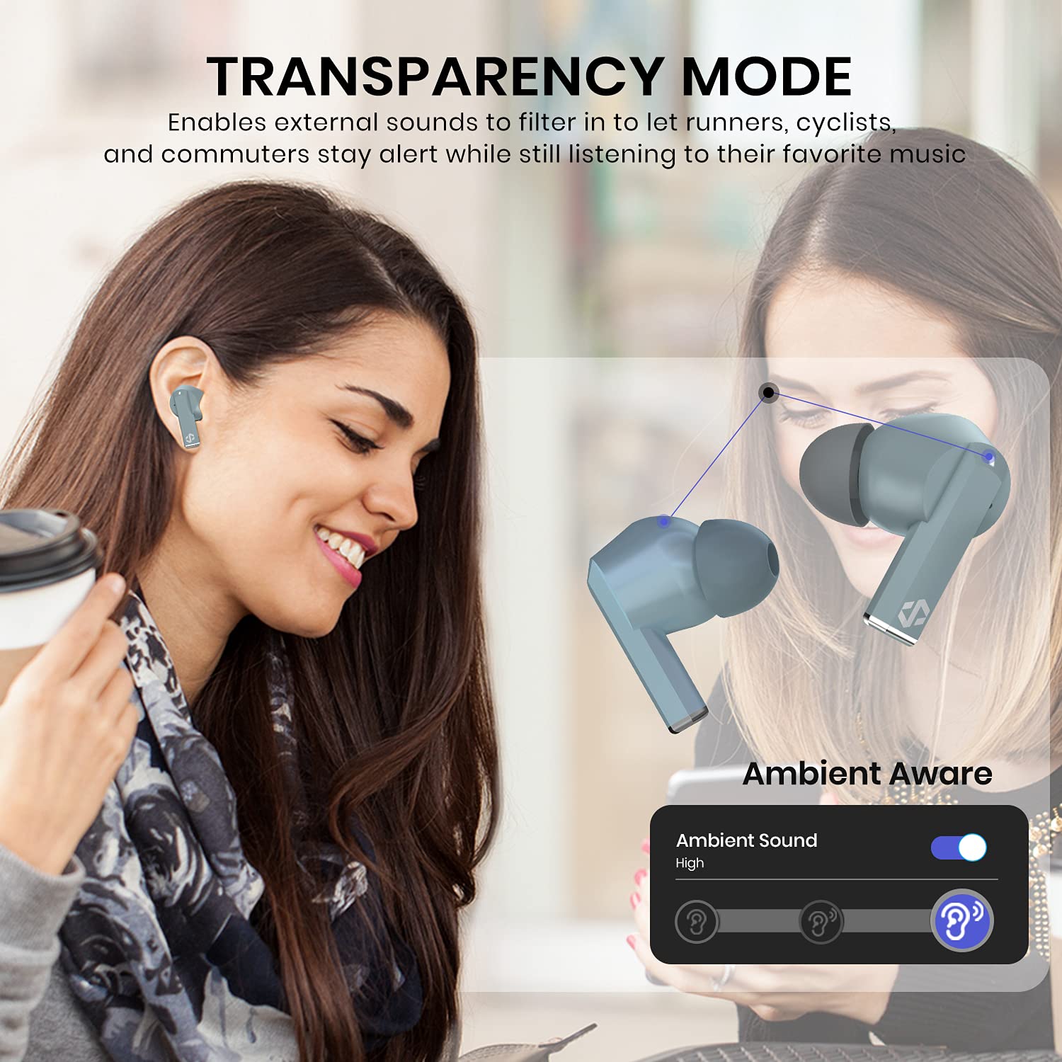 dyplay True Wireless Earbuds with Mic,Active Noise Cancelling Bluetooth 5.0 in-Ear Headphones with Premium Stereo Sound,Touch Control and Wireless Charge,Type C 10min Fast Charge 2H Playtime