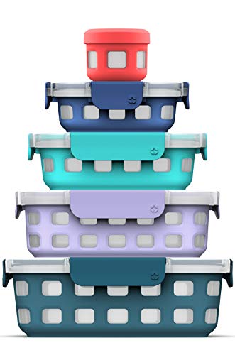 Ello Plastic Rectangle Multi-Size Food Storage Meal Prep Containers with Airtight Leak-Proof Locking Lids, 10pc Set, Fruit Cobbler