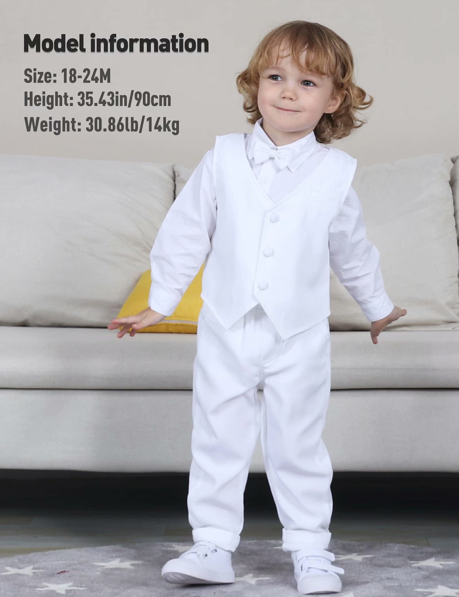 A&J DESIGN Toddler Boys White Suit Christening Baptism Outfit Tuxedo Vest Set 2-3T