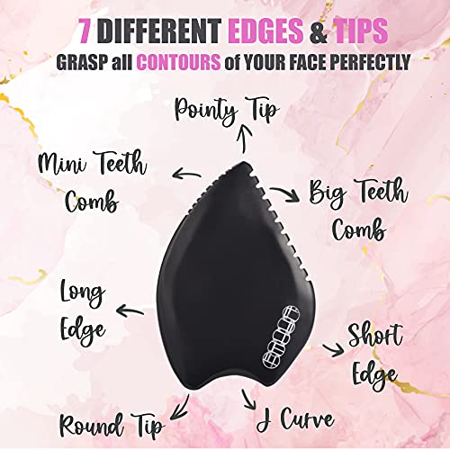 Emuya Gua Sha Facial Tools β Guasha Tool for Face - Gua Sha Stone Massage Tool for Sculpting, Scarping, Contour Jawline, or Body β Black Bian Stone Massager in 7 Edges for Skincare