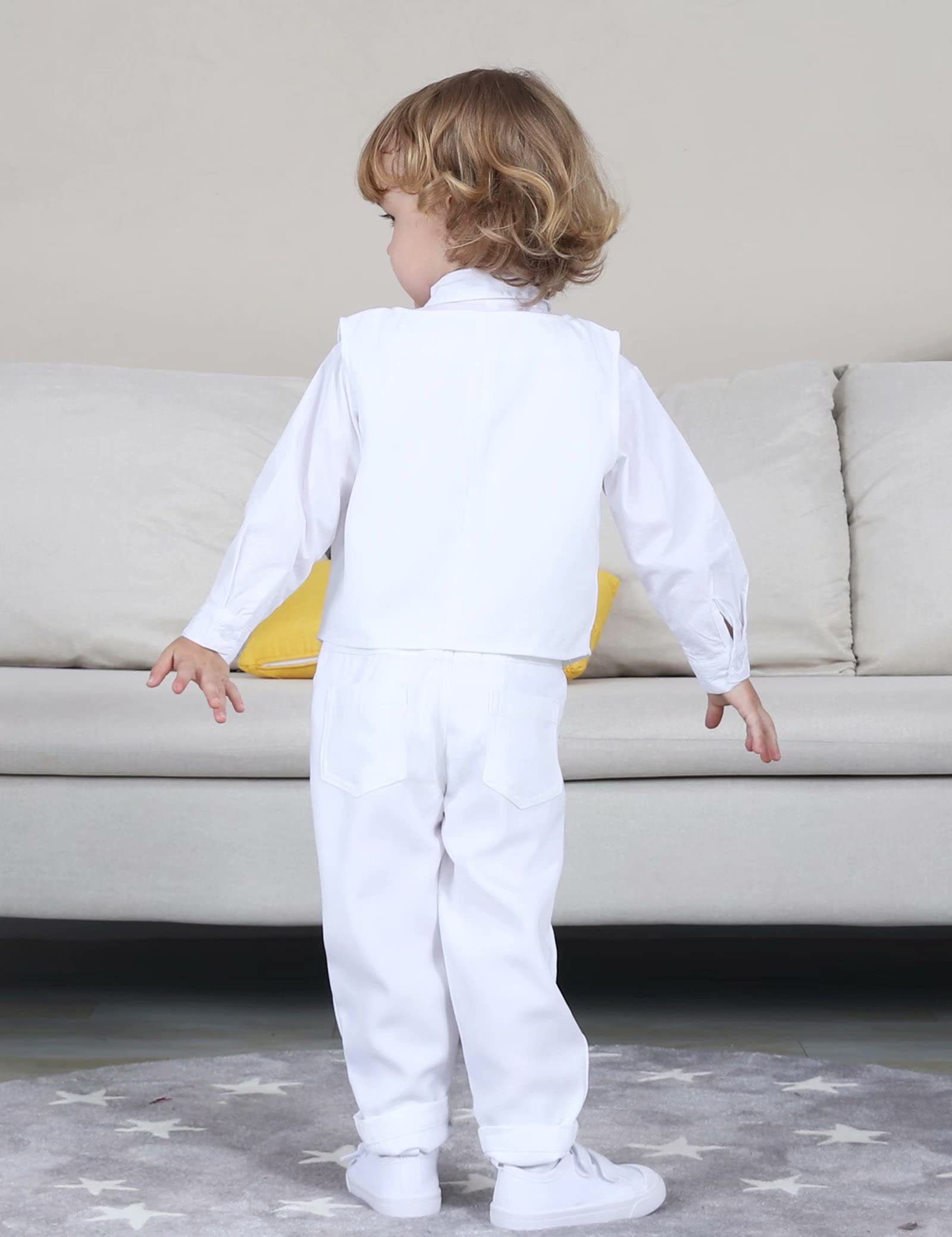 A&J DESIGN Toddler Boys White Suit Christening Baptism Outfit Tuxedo Vest Set 2-3T
