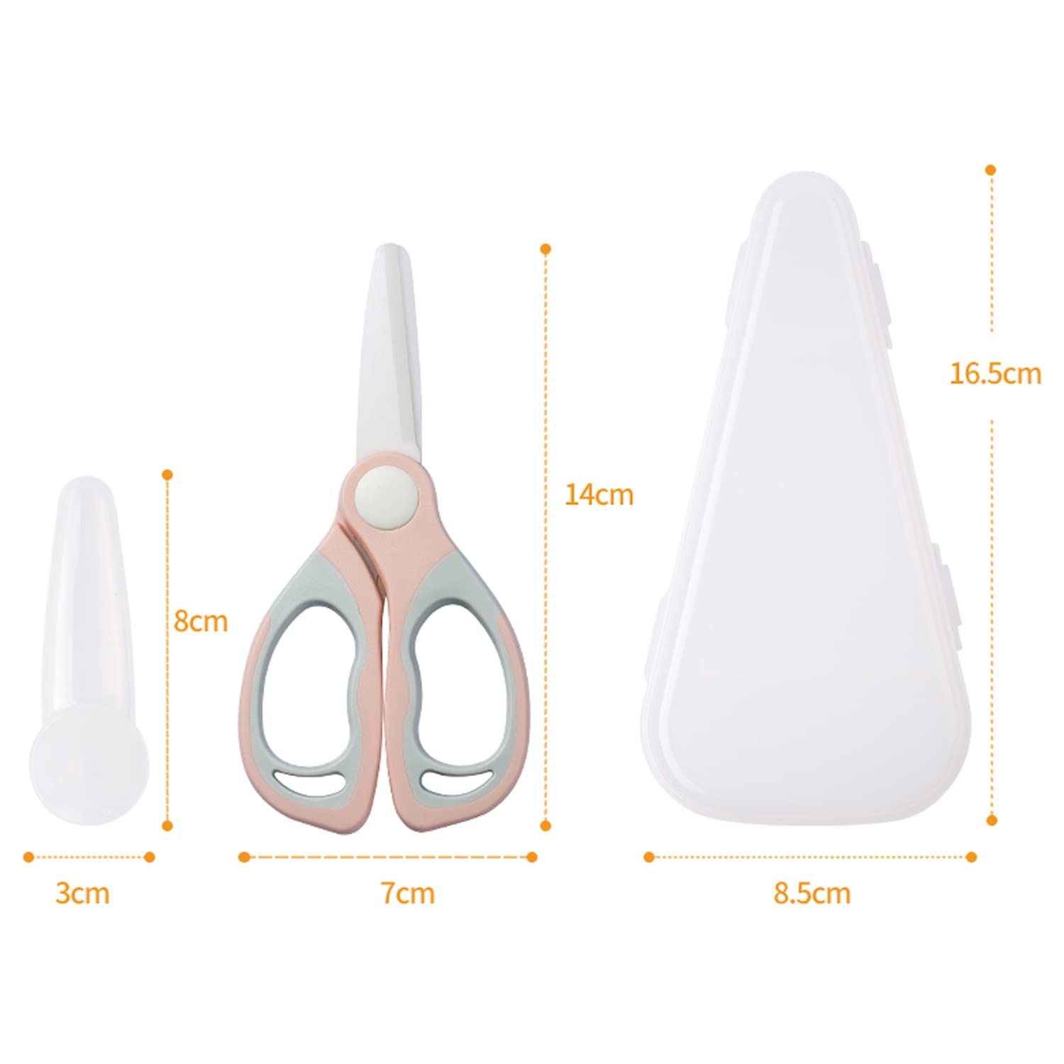 DAMPEN Ceramic Scissors,Soft-grip Handles,Safety Healthy ,Kitchen Scissors,Baby Food Ceramic Scissors with Travel Cover for Kids Food 2 PACK(PINK AND GREEN) (DPS-1)