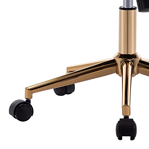 Duhome Modern Home Office Chair,Cute White Desk Chair with Gold Base, PU Leather Task Chair Computer Chair Rolling Chair with Wheels, Armless Vanity Chair for Teens