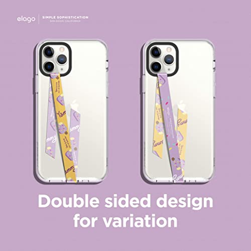 elago Phone Strap with Stickers, Phone Grip, Phone Loop Compatible with All Smartphone Case, Double Sided Design, Stickers Included, Compatible with Magsafe [Yellow Strap & Blueberry Ice Cream]